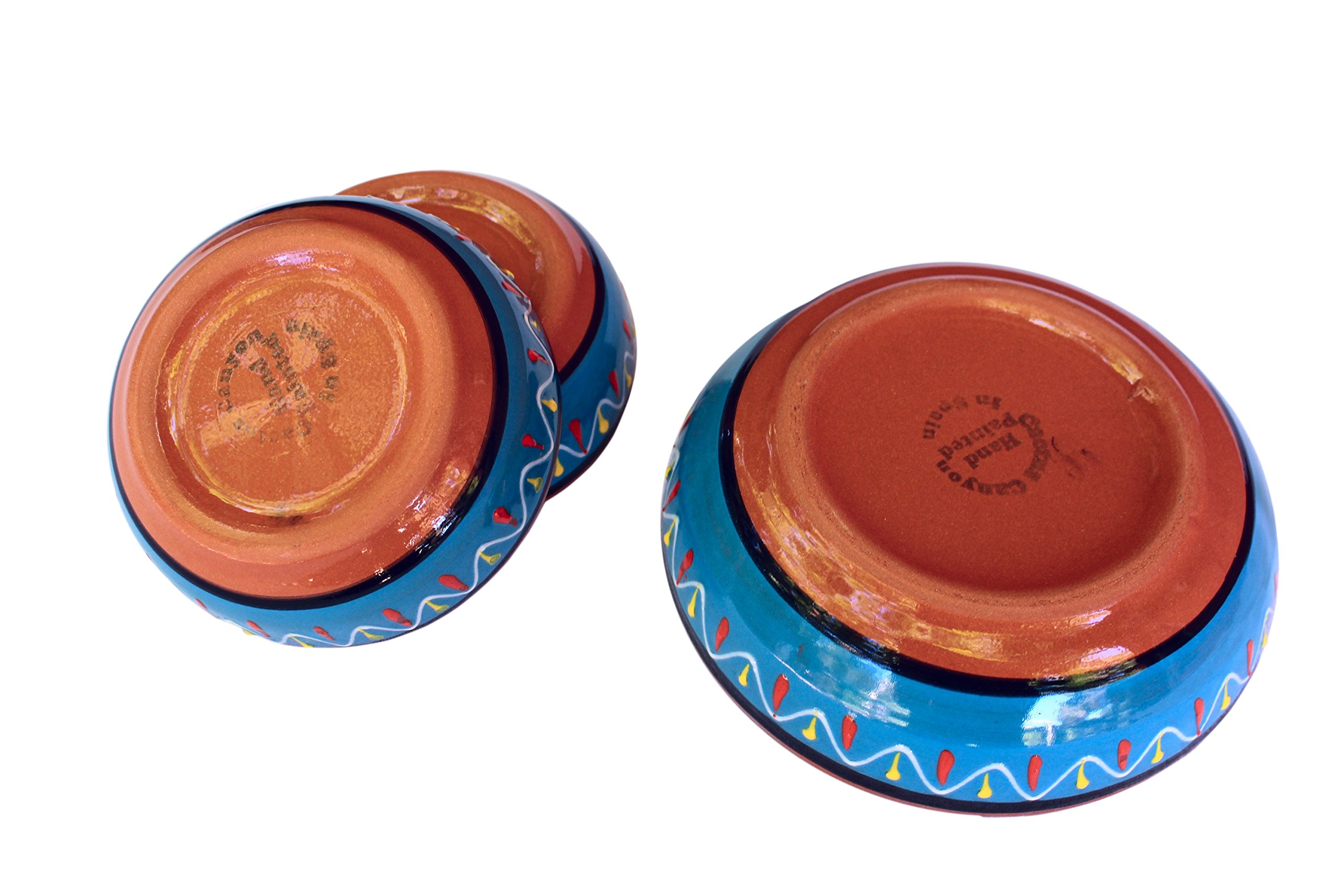 Canyon Cactus Ceramics Spanish Terracotta Set Of 3 Small Dipping Bowls, Blue