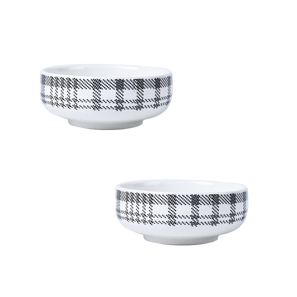 Colias Wing 5 Inches Black Checked Pattern Design Ceramic Salad/Pasta/Fruit/Appetizer/Dessert Bowls-Set of 2-White