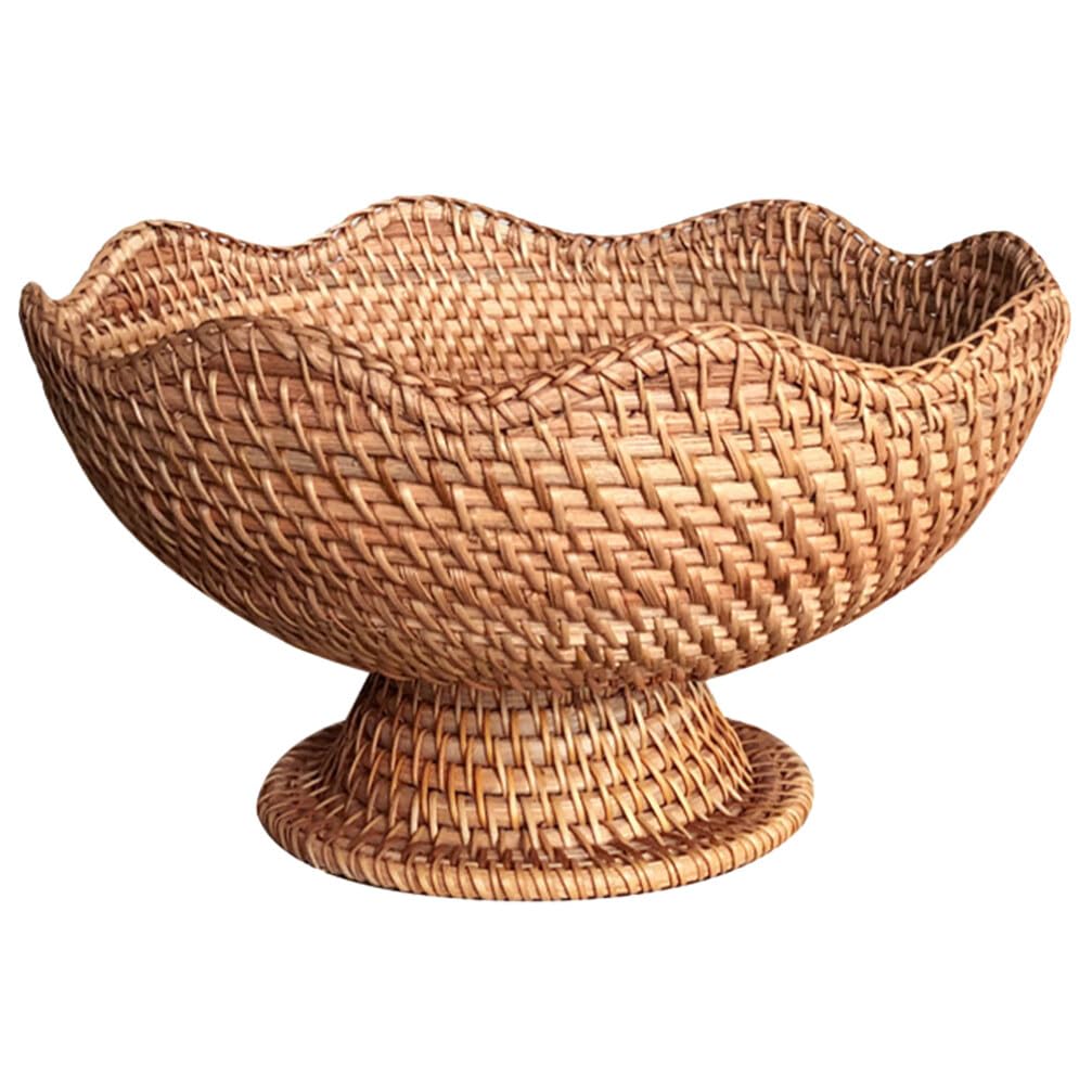 Cabilock Rattan Fruit Bowl Footed Decorative Fruit Basket Dessert Display Stand Food Snack Storage Tray for Kitchen Counter Table Centerpiece 25cm