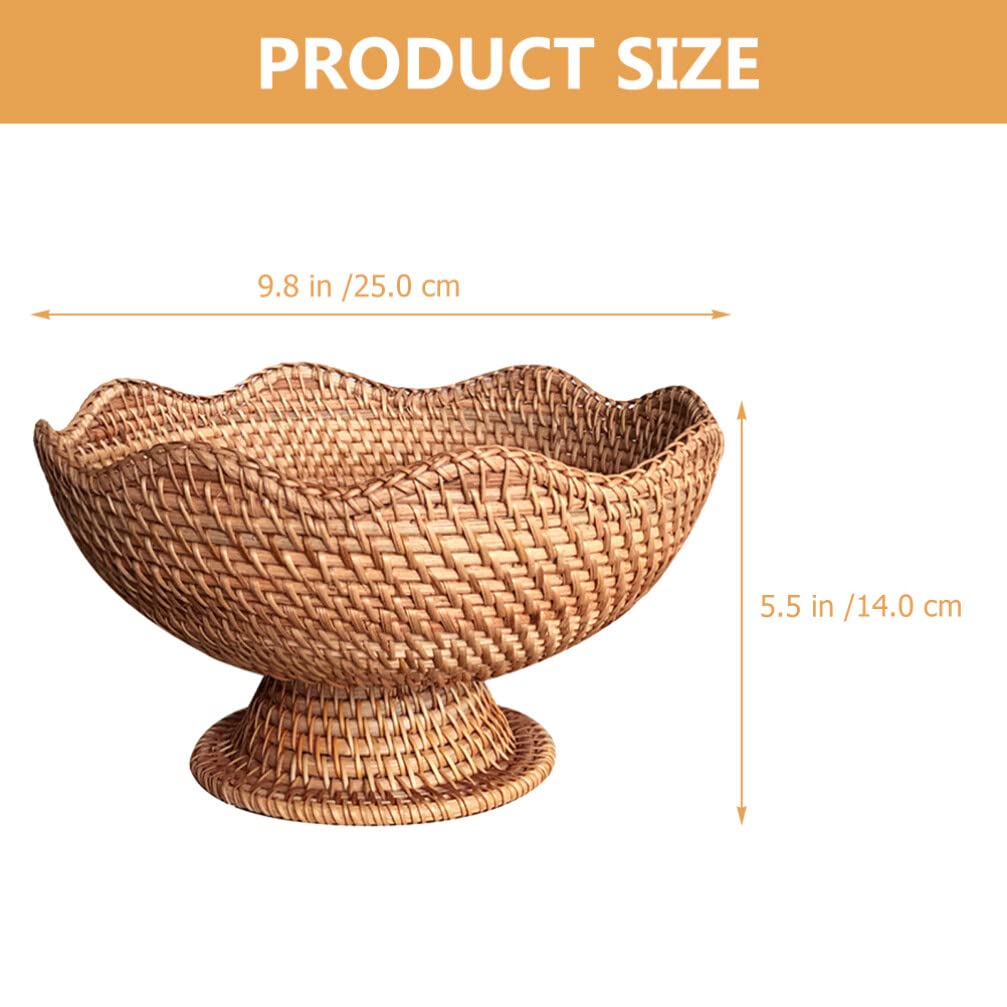 Cabilock Rattan Fruit Bowl Footed Decorative Fruit Basket Dessert Display Stand Food Snack Storage Tray for Kitchen Counter Table Centerpiece 25cm