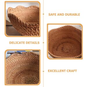 Cabilock Rattan Fruit Bowl Footed Decorative Fruit Basket Dessert Display Stand Food Snack Storage Tray for Kitchen Counter Table Centerpiece 25cm