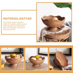 Cabilock Rattan Fruit Bowl Footed Decorative Fruit Basket Dessert Display Stand Food Snack Storage Tray for Kitchen Counter Table Centerpiece 25cm