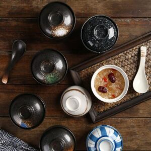 Angoily Ceramic Steamed Egg Bowl Soup Bowls with Lids Soup Serving Bowls Small Stew Pot Steam Soup Pot Birds Stew Pot Japanese Ramen Bowl Household Steaming Egg Cup Custard Ceramics French