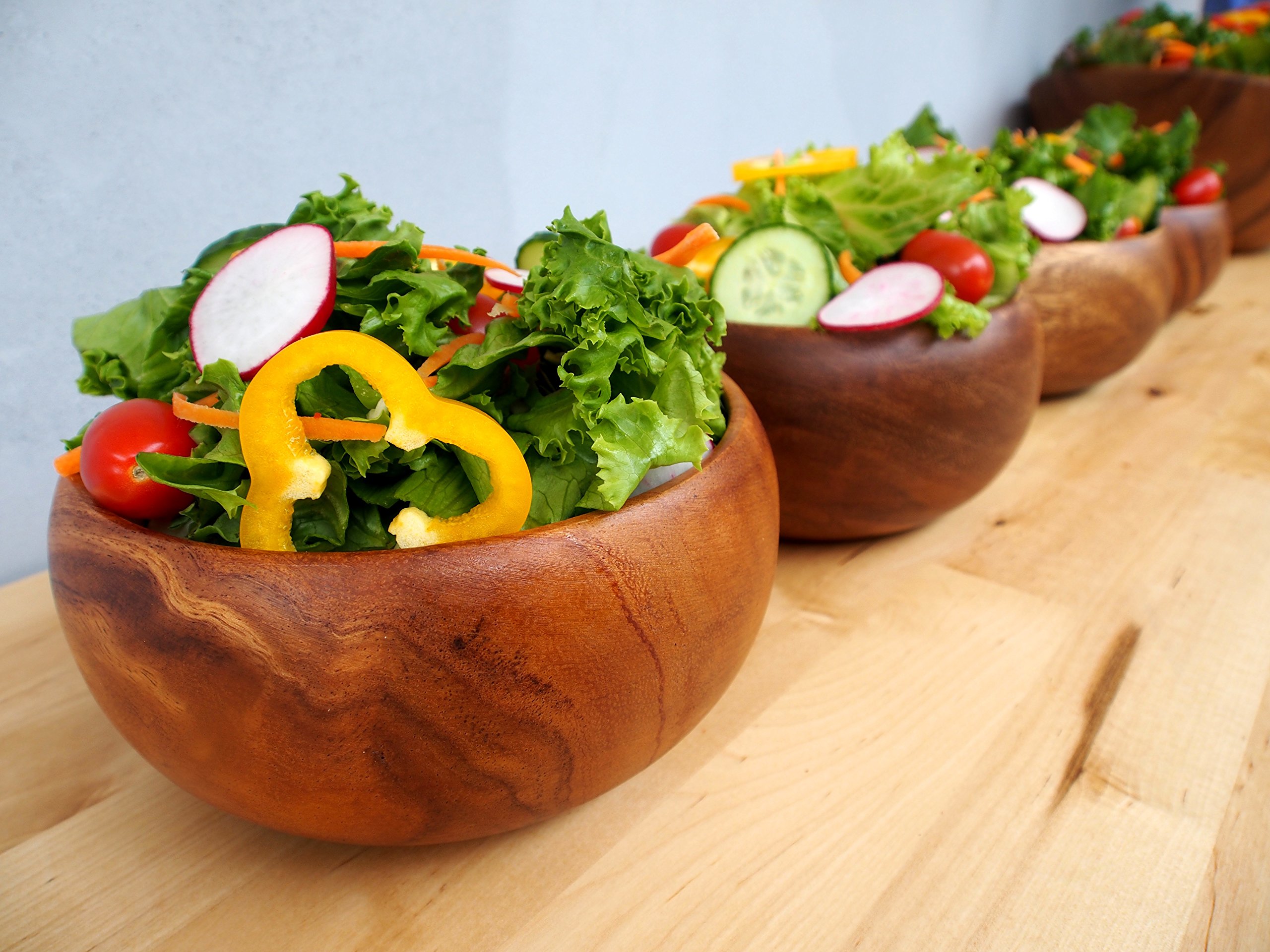 Pacific Merchants Trading Pacific Merchants Acaciaware 6- by 3-Inch Acacia Wood Round Calabash Serving / Salad Bowl, Set of 4,Brown