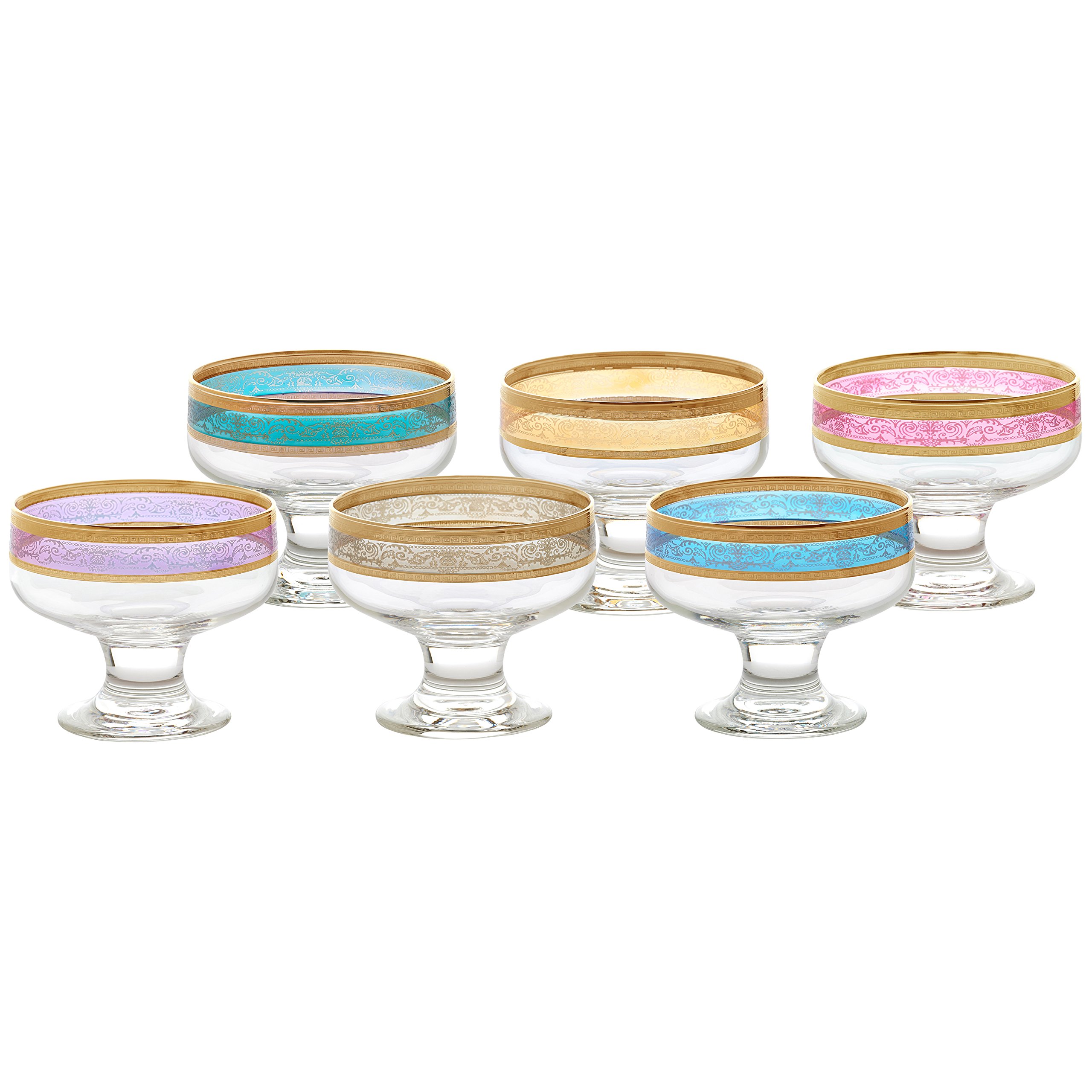 Lorren Home Trends Pedestal Melania Collection Bowls, Set of 6, Multicolored