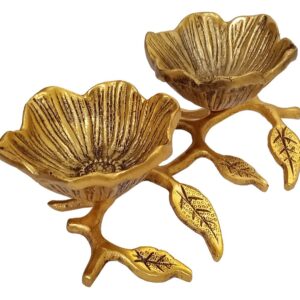 Purpledip Metal Serving Bowls Set: Flower Design Tray Platter,Gold (12514)