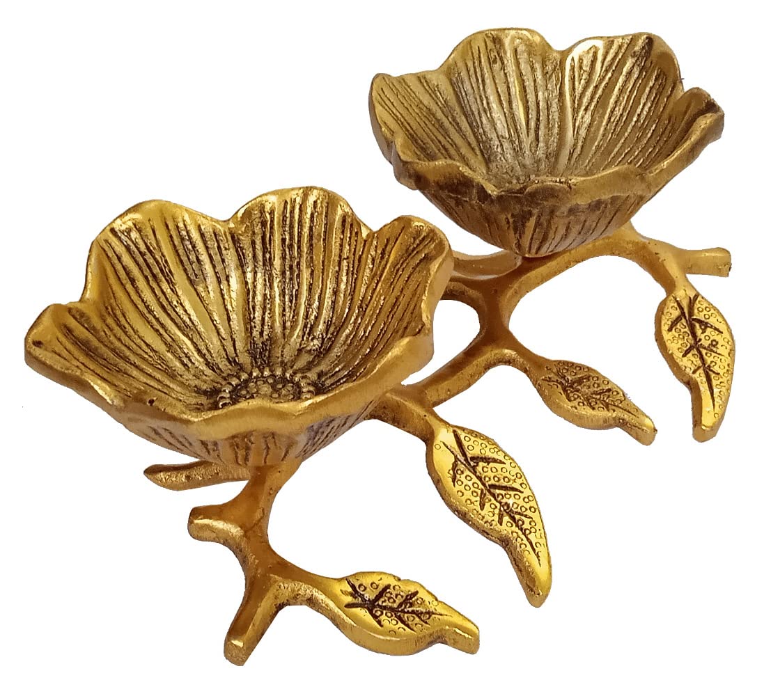 Purpledip Metal Serving Bowls Set: Flower Design Tray Platter,Gold (12514)