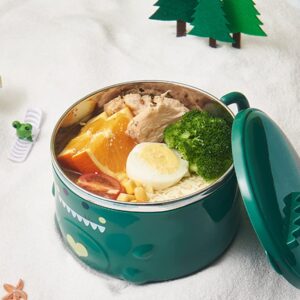 Luxshiny Instant Noodle Bowls with Lid Stainless Steel Bowl Sets Dinosaur Pattern Noodle Bowl Cereal Bowl Ramen Bowls Pasta Bowl Soup Bowl for Home