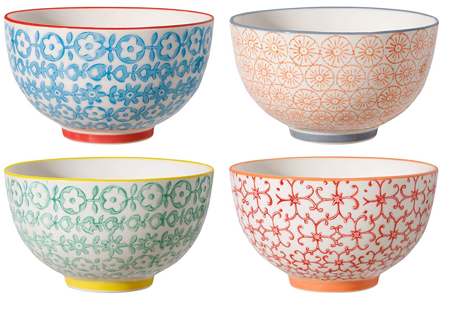 Bloomingville Ceramic Bowls Carla Express - colorful Serving Dish for Ice Cream, Snacks, Side Dishes Dia 4.5'' H 2.5'', red blue green orange, Stoneware, Set of 4 Styles, content 9.75 fl oz