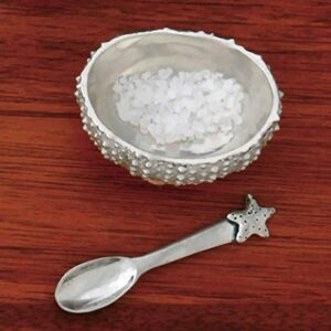 Basic Spirit Salt Bowl with Spoon - Sea Urchin - Pewter Cellar Container Box for Salt, Spices, Snacks, Rice, Side Dishes, or Ice Cream