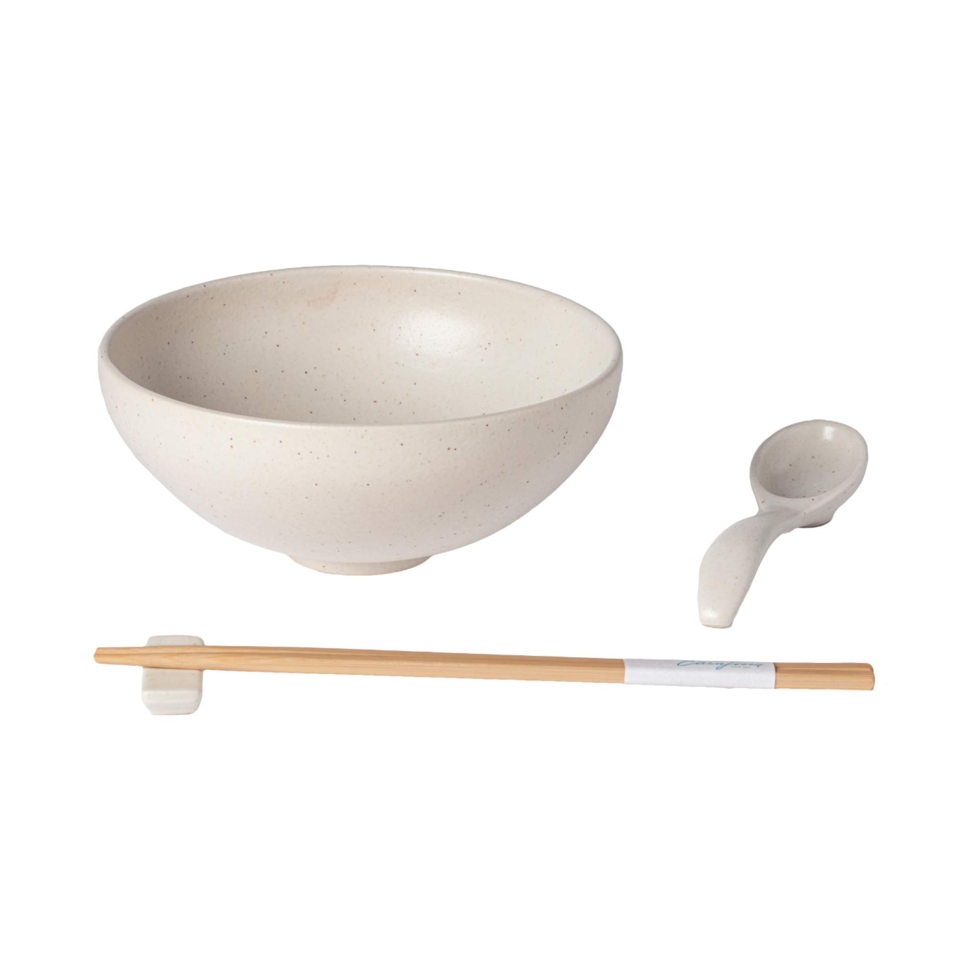 Casafina Ceramic Stoneware 33 oz. Ramen Bowl Set - Pacifica Collection, Vanilla | Includes Spoon and Chopsticks with Holder | Microwave & Dishwasher Safe Dinnerware | Restaurant Quality Tableware