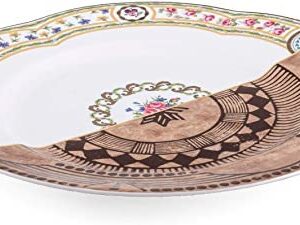 SELETTI HOBYO Dish, Plate, White & Brown, 10.6 inches (27 cm), Tableware, Western, Eastern Floral Pattern, Round