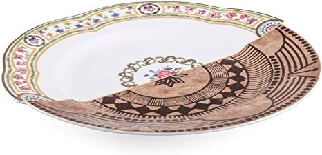 SELETTI HOBYO Dish, Plate, White & Brown, 10.6 inches (27 cm), Tableware, Western, Eastern Floral Pattern, Round