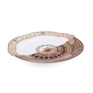 SELETTI HOBYO Dish, Plate, White & Brown, 10.6 inches (27 cm), Tableware, Western, Eastern Floral Pattern, Round