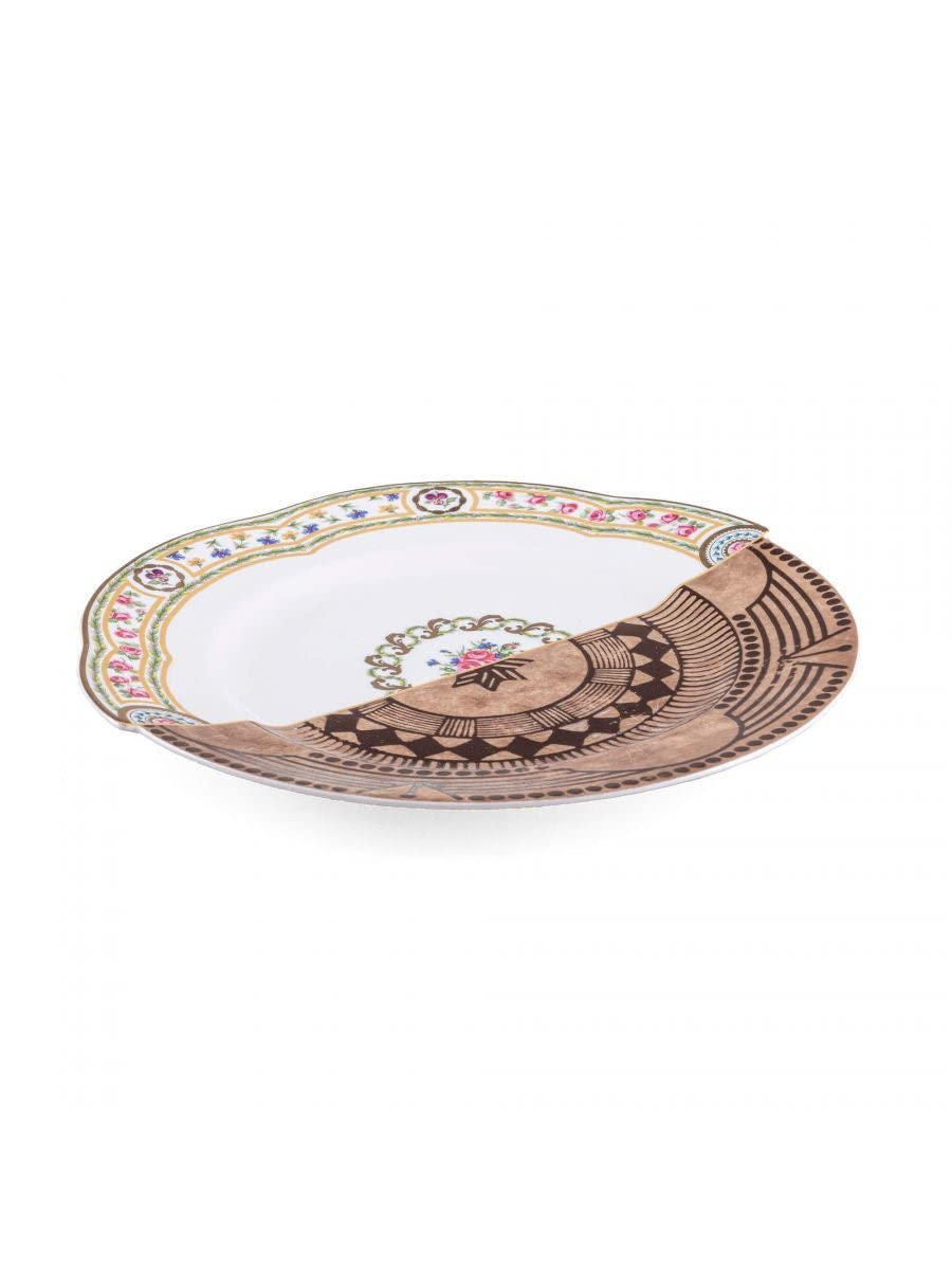 SELETTI HOBYO Dish, Plate, White & Brown, 10.6 inches (27 cm), Tableware, Western, Eastern Floral Pattern, Round