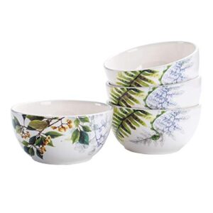 bico fern & grass ceramic bowls set of 4, 26oz, for pasta, salad, cereal, soup & microwave & dishwasher safe