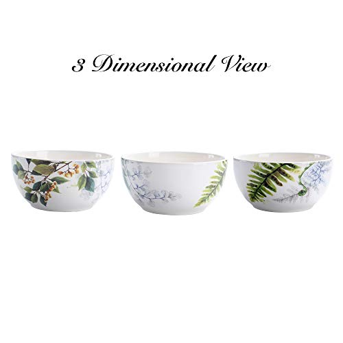 Bico Fern & Grass Ceramic Bowls Set of 4, 26oz, for Pasta, Salad, Cereal, Soup & Microwave & Dishwasher Safe