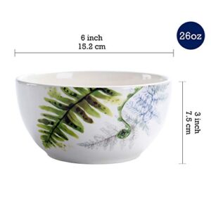 Bico Fern & Grass Ceramic Bowls Set of 4, 26oz, for Pasta, Salad, Cereal, Soup & Microwave & Dishwasher Safe