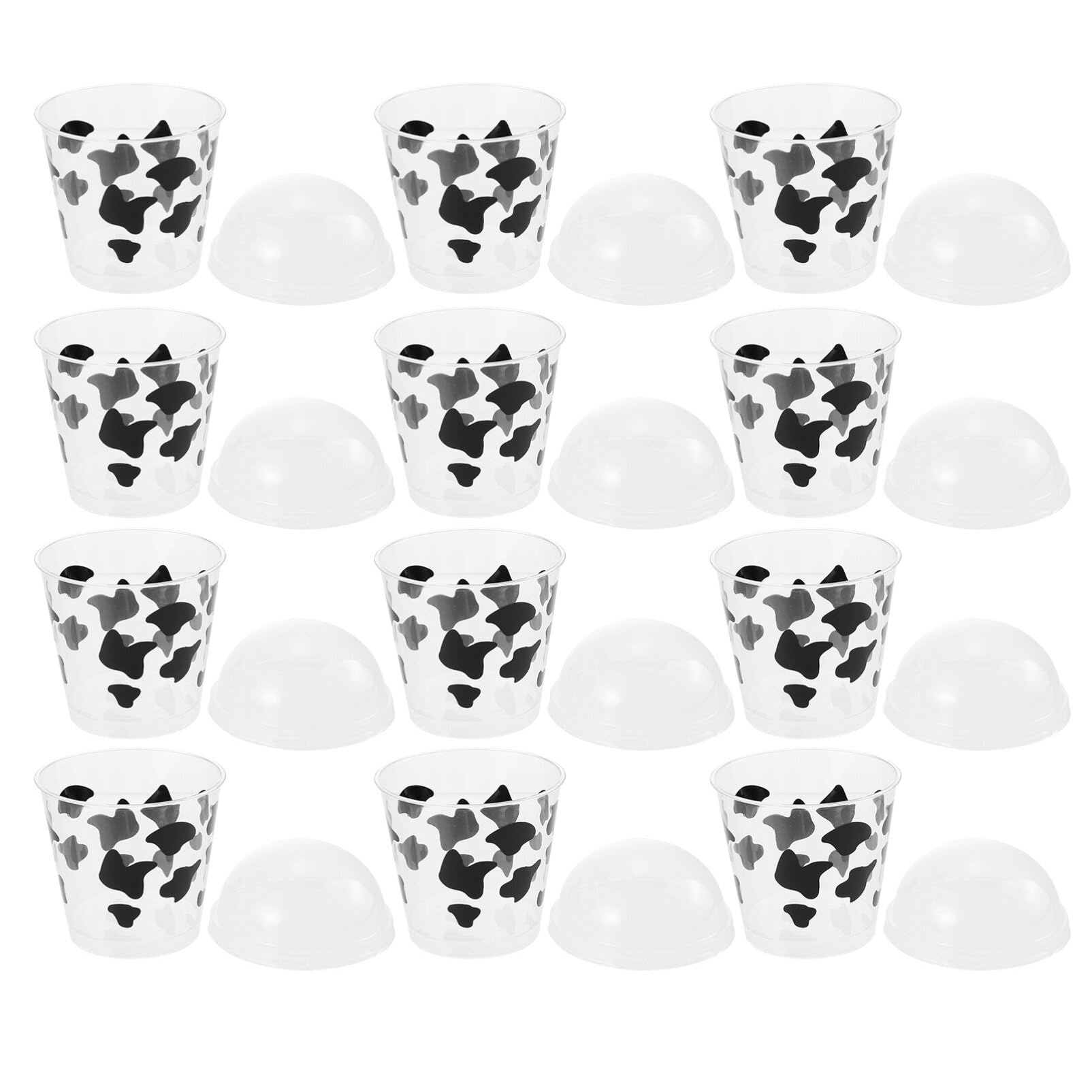 25pcs Clear Plastic Cups with Lids Mini Parfait Cups Dessert Cups Cow Print Yogurt Cups Party Cups for Fruit Ice Cream Clear Plastic Cups with Dome Lids for Home (200ml)