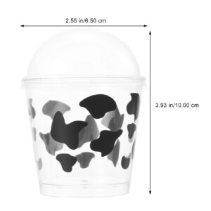 25pcs Clear Plastic Cups with Lids Mini Parfait Cups Dessert Cups Cow Print Yogurt Cups Party Cups for Fruit Ice Cream Clear Plastic Cups with Dome Lids for Home (200ml)