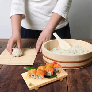 YARDWE Sushi Rice Bowl Large Japanese Hangiri Sushi Oke Rice Mixing Tub Rice Bowl Container for Restaurant Home Kitchen