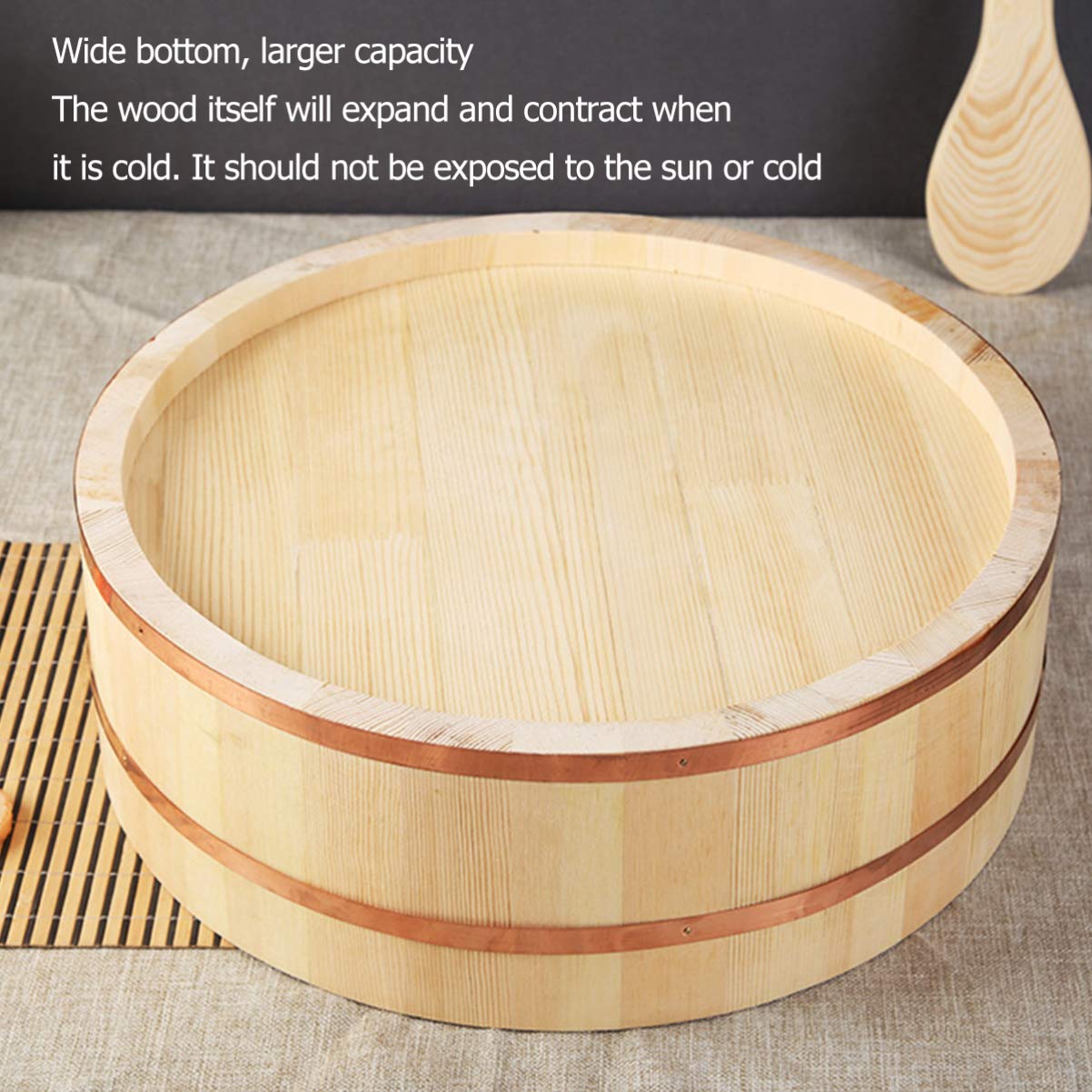 YARDWE Sushi Rice Bowl Large Japanese Hangiri Sushi Oke Rice Mixing Tub Rice Bowl Container for Restaurant Home Kitchen