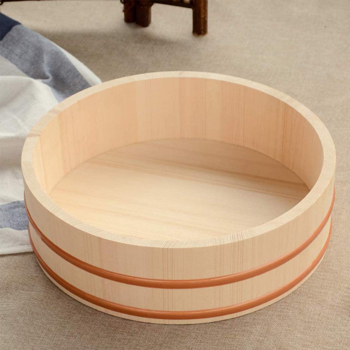 YARDWE Sushi Rice Bowl Large Japanese Hangiri Sushi Oke Rice Mixing Tub Rice Bowl Container for Restaurant Home Kitchen