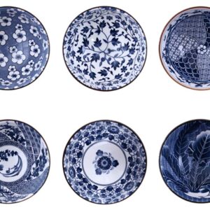 Japanese Style Ceramic Assorted Designs Traditional Blue and White Pattern Dinnerware Set (6PACK Blue White Bowl 4.5")