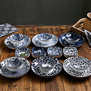 Japanese Style Ceramic Assorted Designs Traditional Blue and White Pattern Dinnerware Set (6PACK Blue White Bowl 4.5")