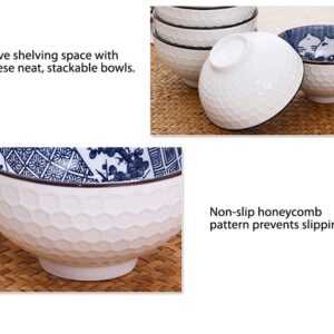 Japanese Style Ceramic Assorted Designs Traditional Blue and White Pattern Dinnerware Set (6PACK Blue White Bowl 4.5")