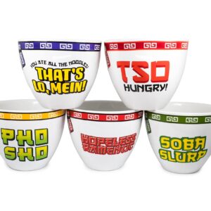 Boom Trendz Ramen Bowl Set of 5 | Ramentic | LoMein | PhoSho | Soba | TsoHungry, Multicolor