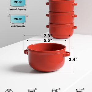 LE TAUCI Pasta Bowls 45 Oz+ Soup Bowls with Handles 28 Oz, Red