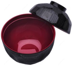 m.v. trading mv042716 japanese lacquer bowl with lid for soup or rice, 6 ounces, set of 2 (2 lids & 2 bowls) 3.50 inches wide x 2.5 inches deep