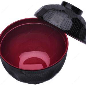 M.V. Trading MV042716 Japanese Lacquer bowl with Lid for soup or rice, 6 Ounces, Set of 2 (2 Lids & 2 Bowls) 3.50 Inches Wide x 2.5 inches Deep