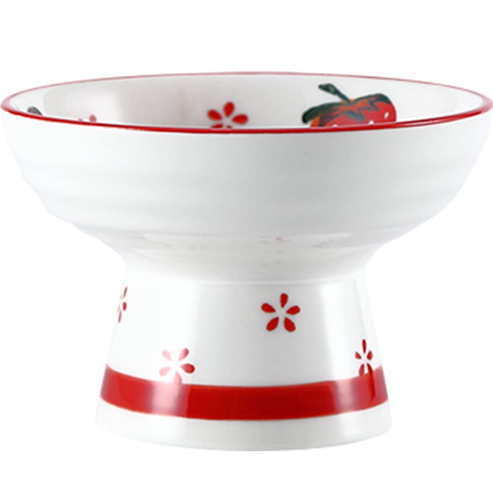 Kelendle Ceramic Footed Bowl Round Pedestal Bowl Decorative Fruit Bowl Holder Dessert Display Stand Serving Fruit Tray for Kitchen Counter Centerpiece Strawberry