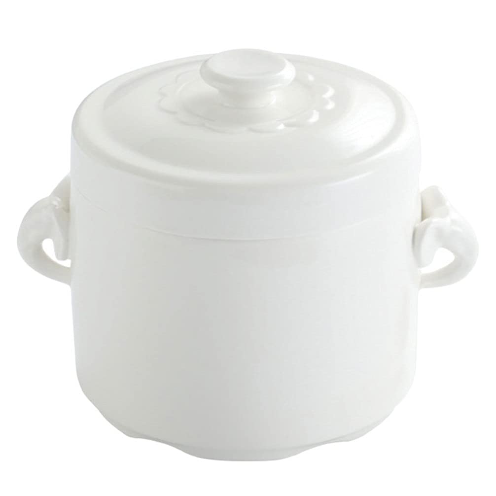 FRCOLOR Small Ceramic Stew Pot with Lid 400ml Steam Soup Bowl Steaming Cup with Handle for Home Kitchen Egg Custard Medicinal Birds Nest Tonic White