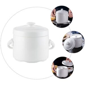 FRCOLOR Small Ceramic Stew Pot with Lid 400ml Steam Soup Bowl Steaming Cup with Handle for Home Kitchen Egg Custard Medicinal Birds Nest Tonic White