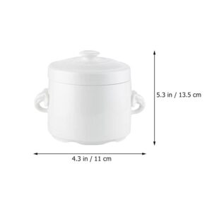 FRCOLOR Small Ceramic Stew Pot with Lid 400ml Steam Soup Bowl Steaming Cup with Handle for Home Kitchen Egg Custard Medicinal Birds Nest Tonic White