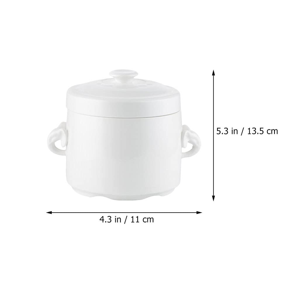 FRCOLOR Small Ceramic Stew Pot with Lid 400ml Steam Soup Bowl Steaming Cup with Handle for Home Kitchen Egg Custard Medicinal Birds Nest Tonic White