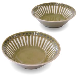 mino ware serving bowls, 4.5 inch, emboss-tokusa, olive green, dessert bowls, microwave/dishwasher safe, set of 2