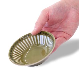 Mino Ware Serving Bowls, 4.5 inch, Emboss-Tokusa, Olive Green, Dessert Bowls, Microwave/Dishwasher Safe, Set of 2