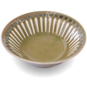 Mino Ware Serving Bowls, 4.5 inch, Emboss-Tokusa, Olive Green, Dessert Bowls, Microwave/Dishwasher Safe, Set of 2