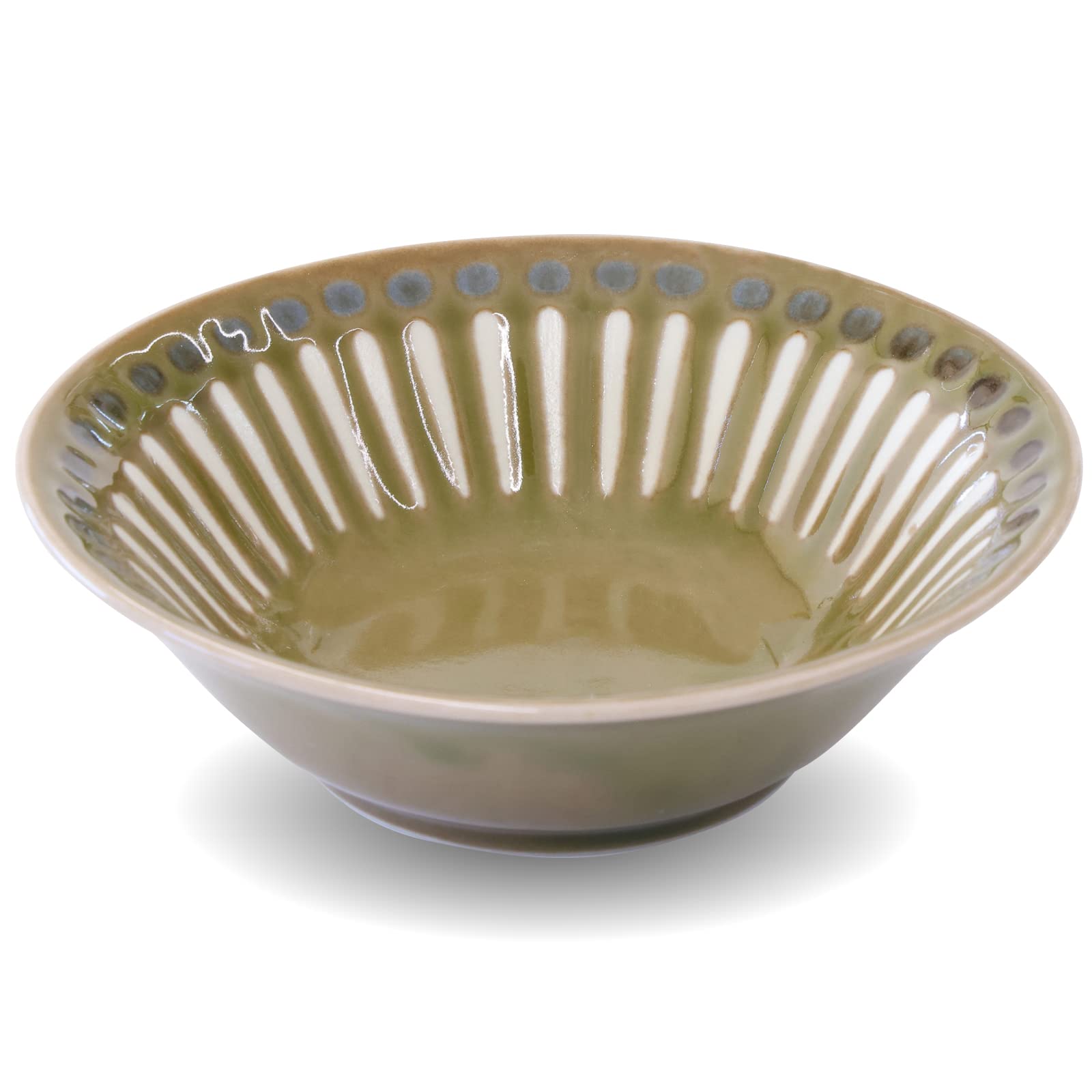 Mino Ware Serving Bowls, 4.5 inch, Emboss-Tokusa, Olive Green, Dessert Bowls, Microwave/Dishwasher Safe, Set of 2