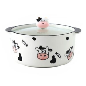 bestonzon ceramic soup bowl soup crock with handles and lid cute cow design casseroles dishes serving bowls for cereal stew chill beef stew pot pies instant noodle oven dishwasher safe