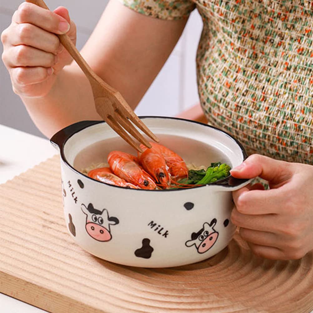 BESTonZON Ceramic Soup Bowl Soup Crock with Handles and Lid Cute Cow Design Casseroles Dishes Serving Bowls for Cereal Stew Chill Beef Stew Pot Pies Instant Noodle Oven Dishwasher Safe