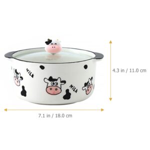 BESTonZON Ceramic Soup Bowl Soup Crock with Handles and Lid Cute Cow Design Casseroles Dishes Serving Bowls for Cereal Stew Chill Beef Stew Pot Pies Instant Noodle Oven Dishwasher Safe