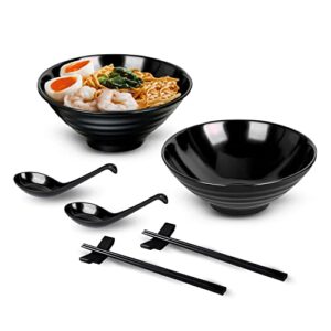 annie's kitchen japanese ramen bowl set naruto ramen bowl with chopsticks- melamine dinnerware set. 33oz ramen noodle bowls, asian soup spoon, japanese chopsticks, stands. 8 piece set for 2