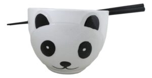 ebros gift whimsical ceramic abstract white giant panda pasta ramen udong pho noodles soup bowl and chopsticks set dining gourmet meal pandas bears collection rice bowls decor kitchen