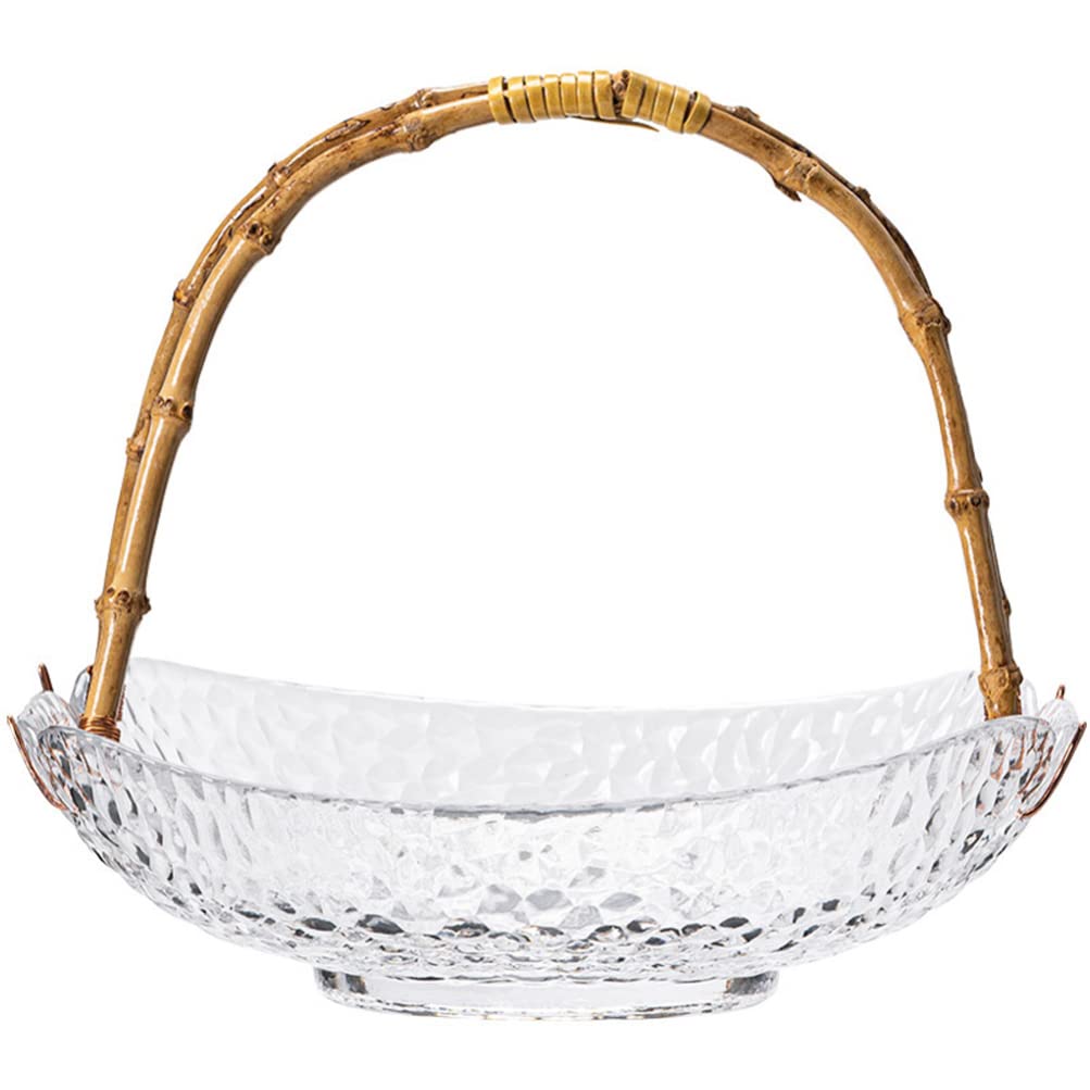 8.6 * 6Inch Glass Fruit Basket with Handle Fruits Holder Glass Snacks Serving Tray Plate Fruit Vegetable Holder Kitchen Decoration