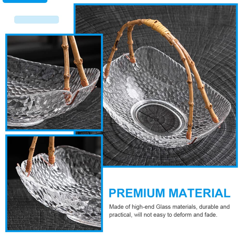 8.6 * 6Inch Glass Fruit Basket with Handle Fruits Holder Glass Snacks Serving Tray Plate Fruit Vegetable Holder Kitchen Decoration